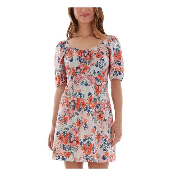 BCX | Dresses | Bcx Womens Pink Floral Pouf Sleeve Sweetheart Neckline ...